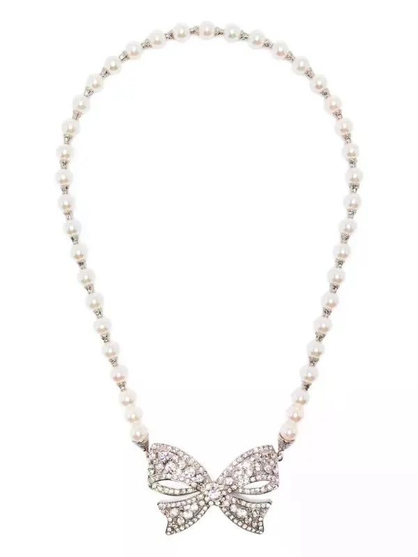 Alessandra Rich Bow Pendant Necklace - Silver
