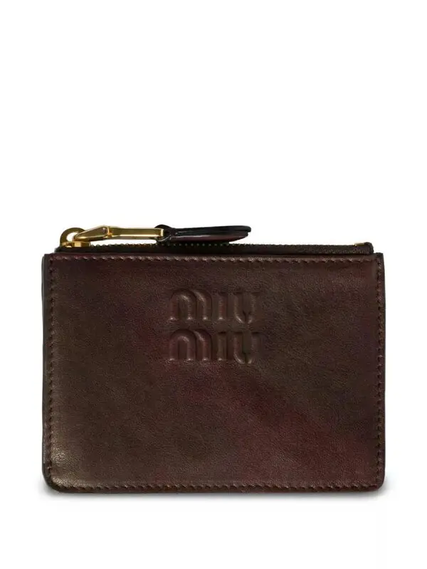 Miu Miu Logo-embossed Leather Cardholder - Brown