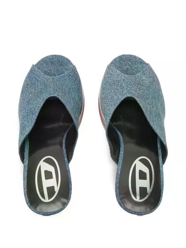 DIESEL® D-lake Platform Mules In Denim And Acrylic Glass
