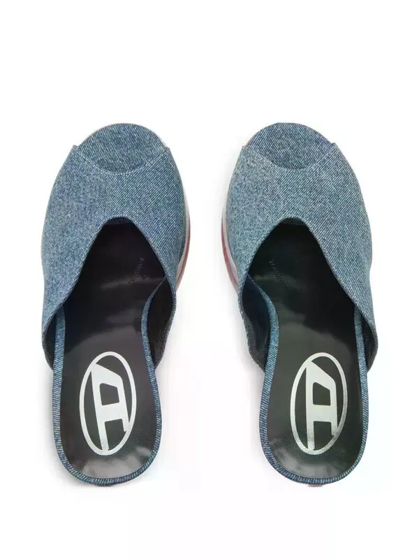 DIESEL® D-lake Platform Mules In Denim And Acrylic Glass