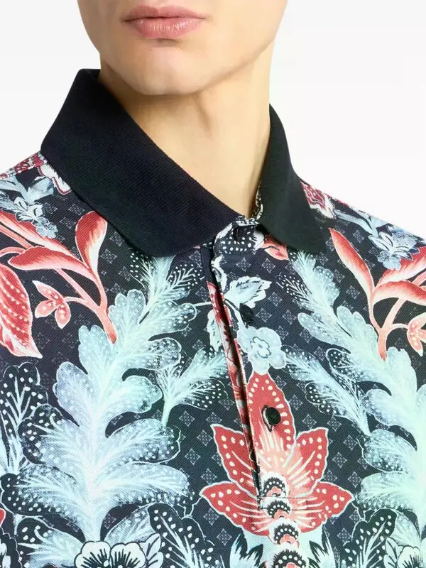 Etro Floral-print Polo Shirt - Blue