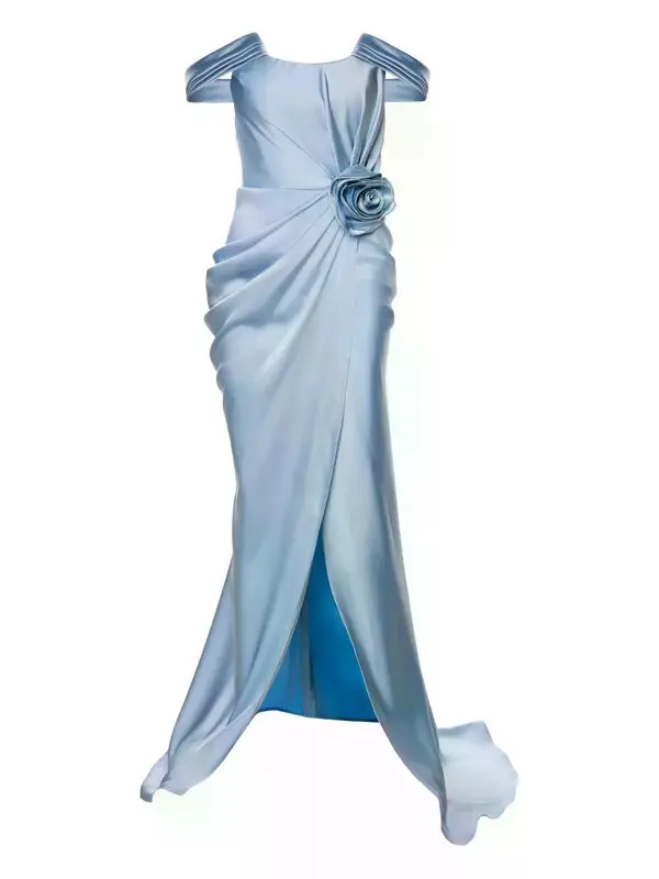 ANA RADU Satin Maxi Dress With Rose Embellishment