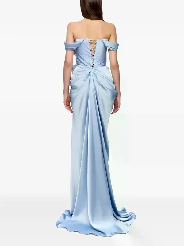 ANA RADU Satin Maxi Dress With Rose Embellishment