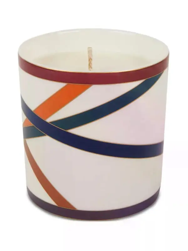 Missoni Ribbon-pattern Candle - White