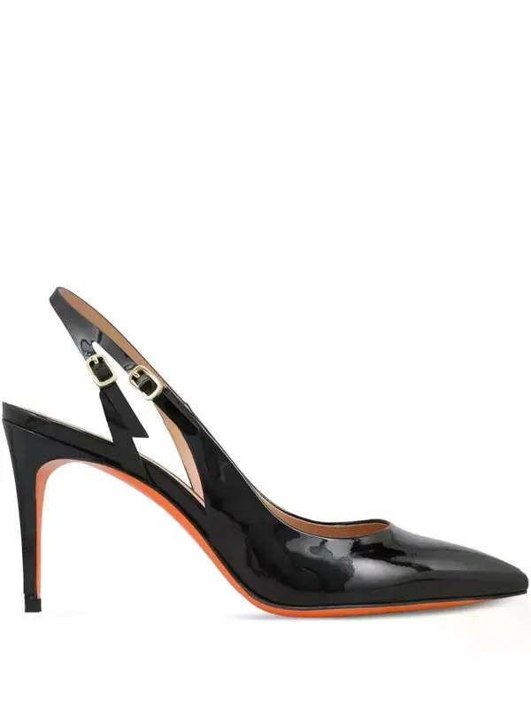 Santoni Slingback Leather Heeled Pumps - Black