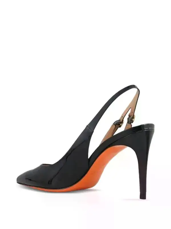 Santoni Slingback Leather Heeled Pumps - Black