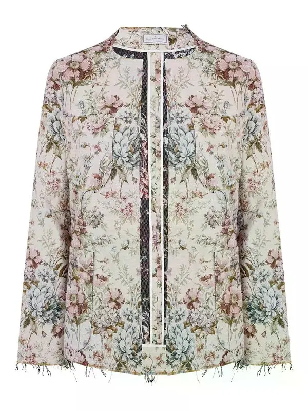 PIERRE-LOUIS MASCIA Floral-print Frayed-edge Jacket - Multicolour