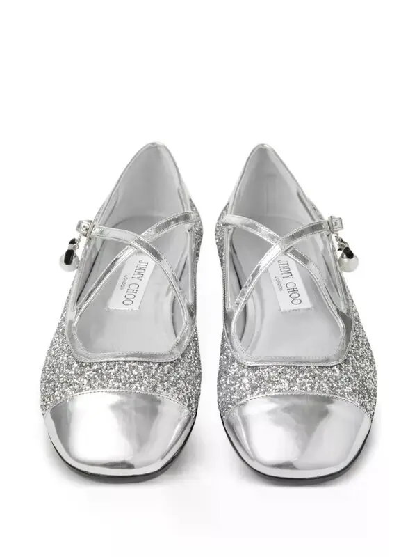 JIMMY CHOO Eleri Glitter Leather Ballet Flats