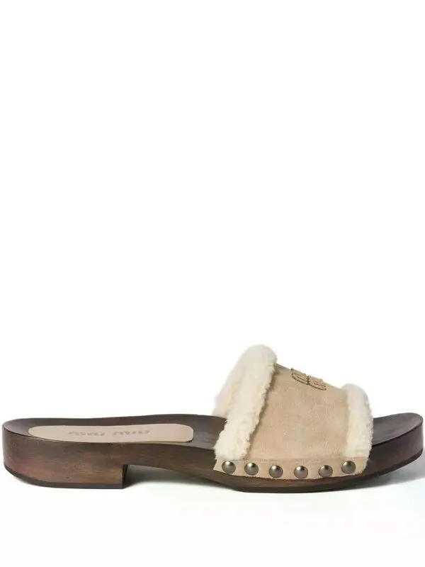 Miu Miu Suede Clog Sandals - Brown