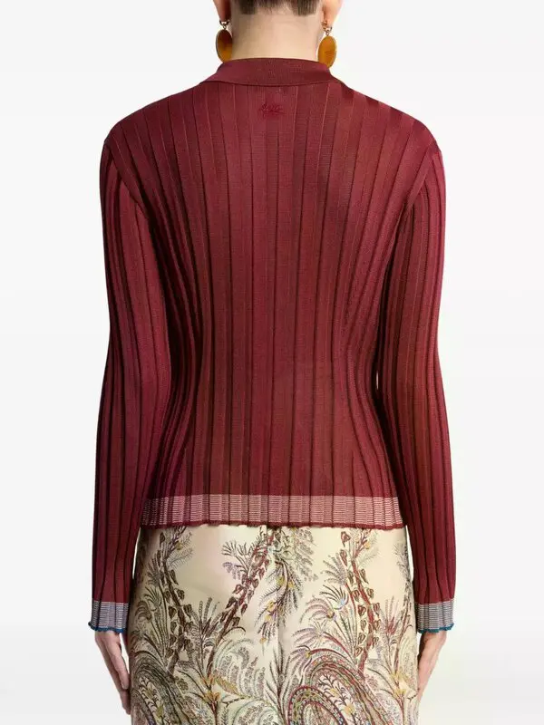 Etro Ribbed Knit Polo Top - Red