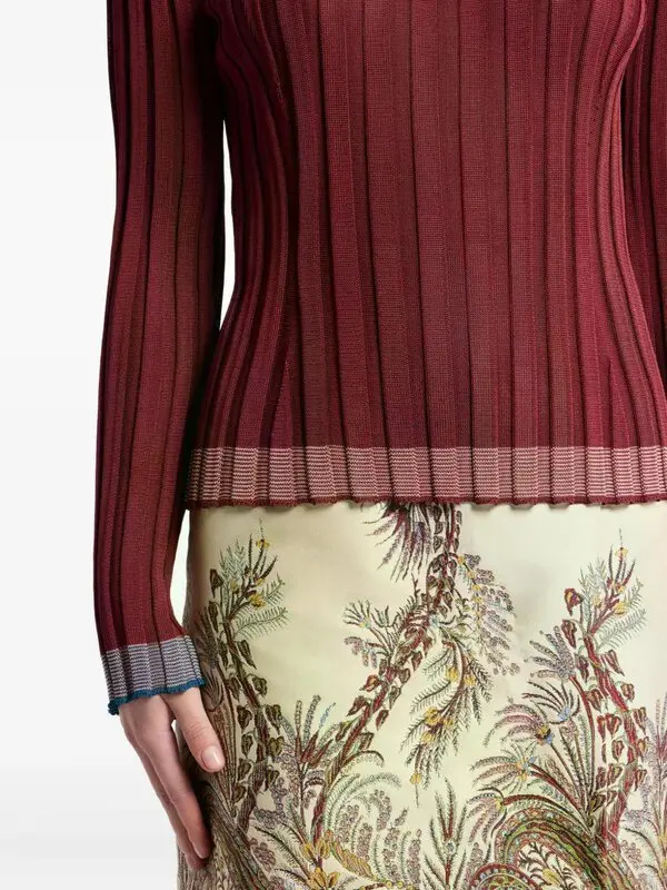 Etro Ribbed Knit Polo Top - Red