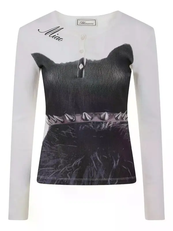Blumarine Cat-print Ribbed Top - Black