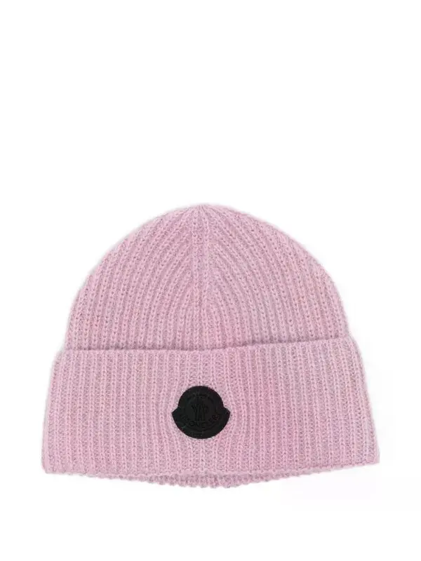 Moncler Ribbed Logo-plaque Beanie - Pink