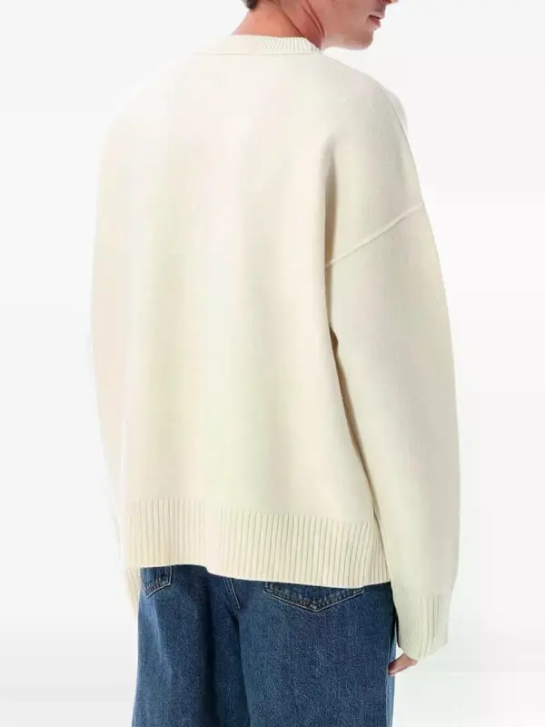 AMI Paris De Coeur Crewneck Wool Sweater - Neutrals