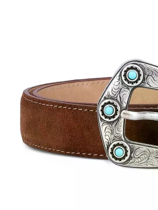 FABRIZIO MANCINI Engraved Buckle Suede Belt - Brown