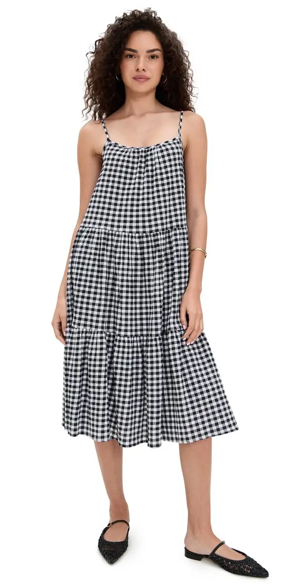 LE BOP Gingham Seersucker Midi Dress - Black & White Gingham
