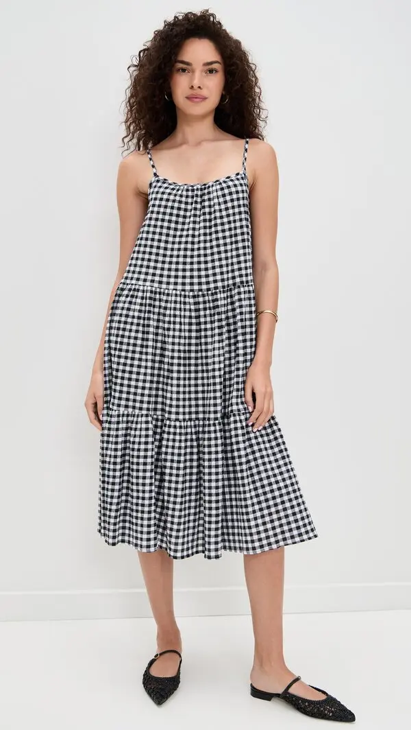 LE BOP Gingham Seersucker Midi Dress - Black & White Gingham