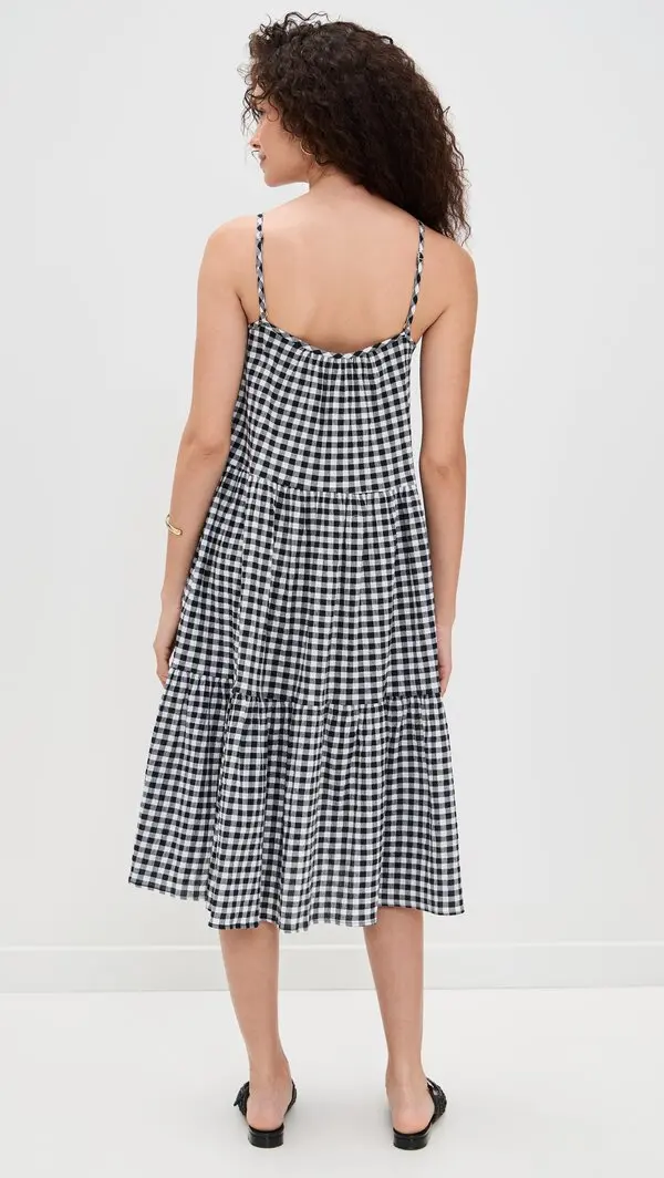 LE BOP Gingham Seersucker Midi Dress - Black & White Gingham