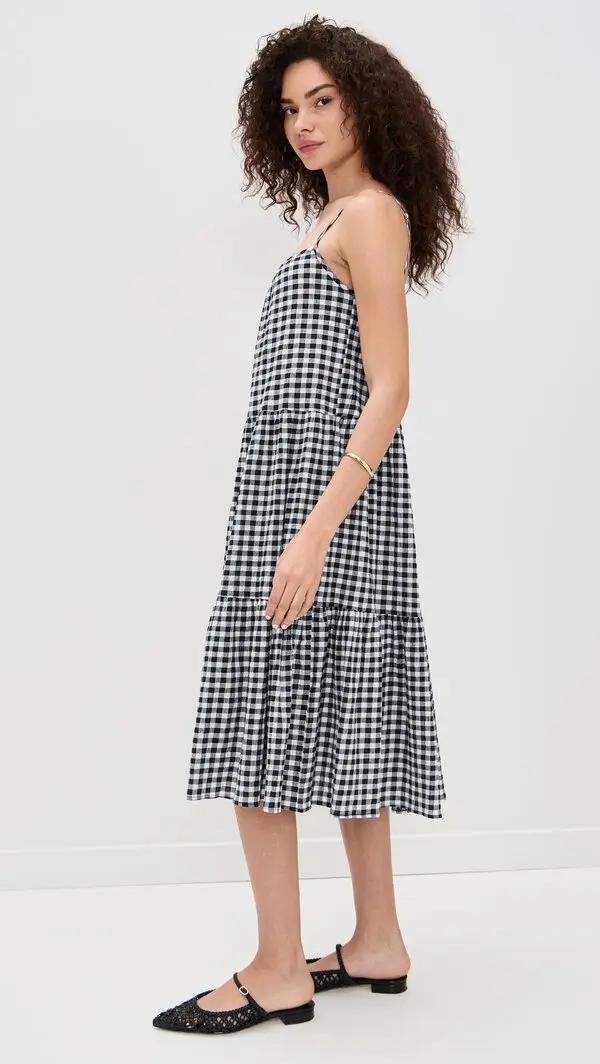LE BOP Gingham Seersucker Midi Dress - Black & White Gingham