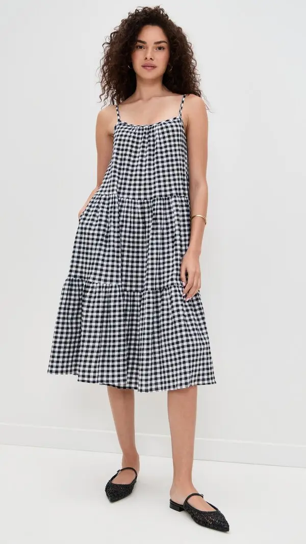 LE BOP Gingham Seersucker Midi Dress - Black & White Gingham