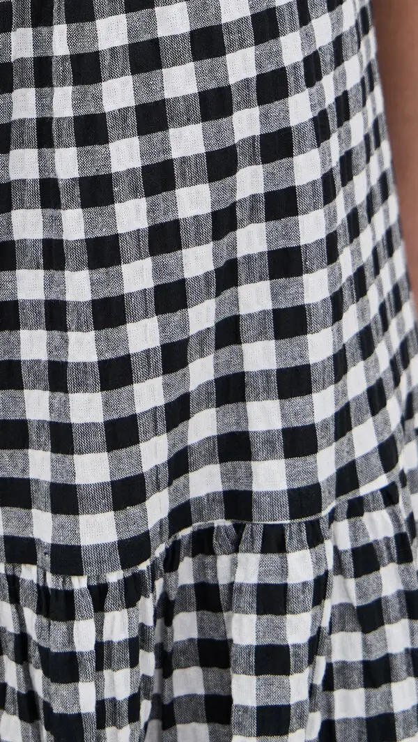LE BOP Gingham Seersucker Midi Dress - Black & White Gingham
