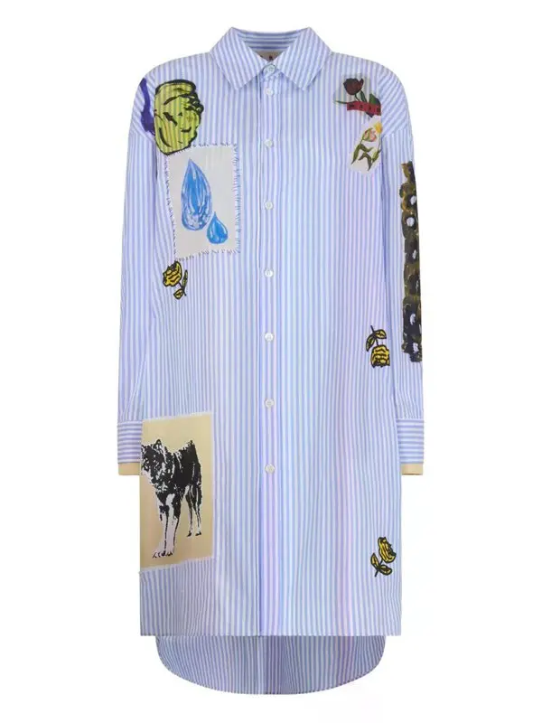 Marni Graphic-patches Striped Shirt Dress - Blue