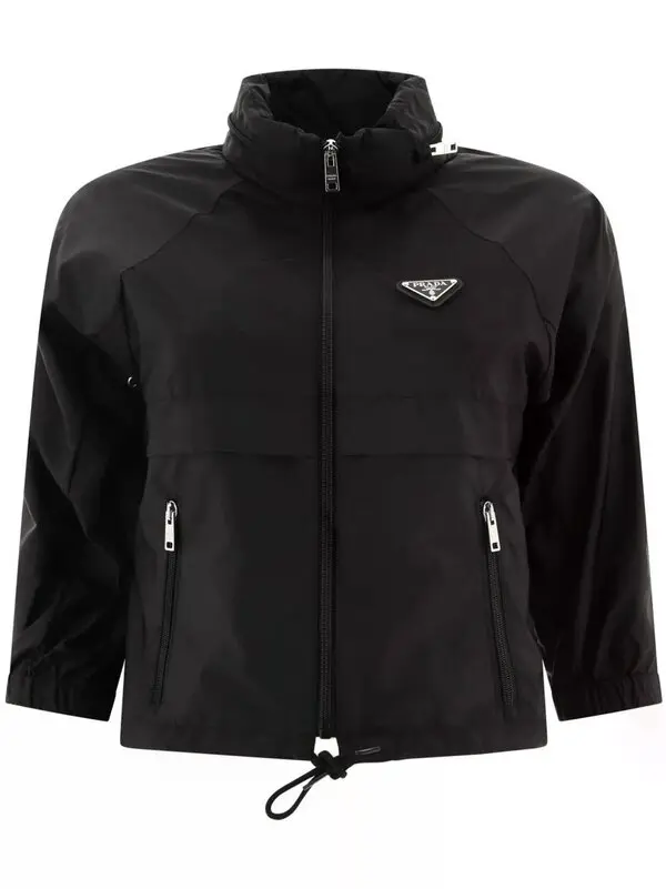 Prada Cropped Re-nylon Rain Jacket With Enameled Triangle Logo