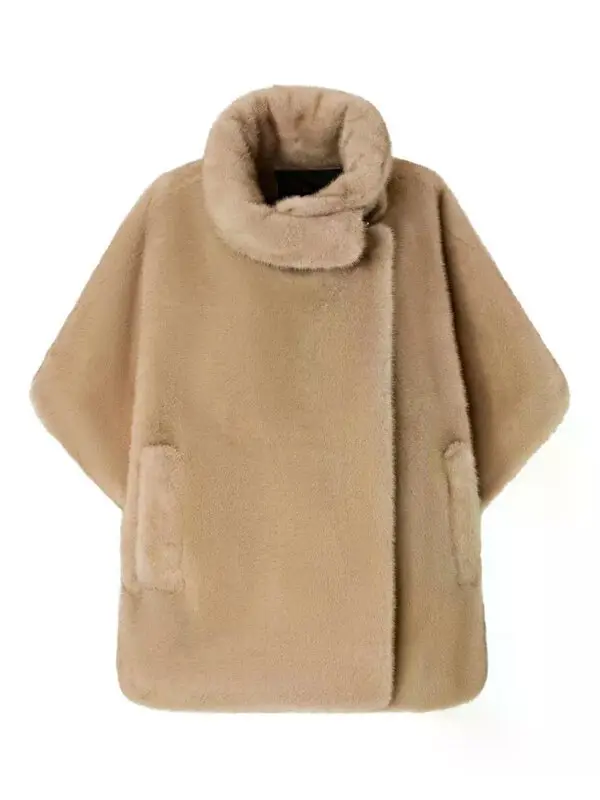 Pinko High-neck Cape Coat With Fur-effect Finish