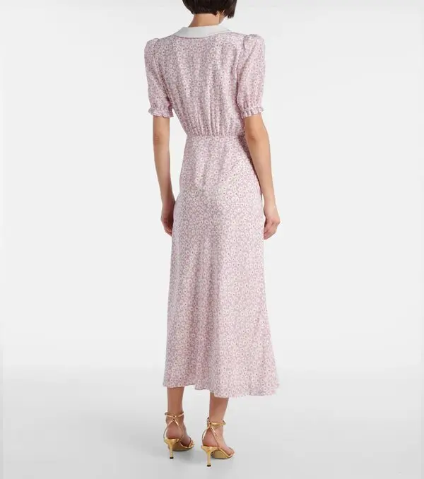 Alessandra Rich Flower Silk Midi Dress - Pink