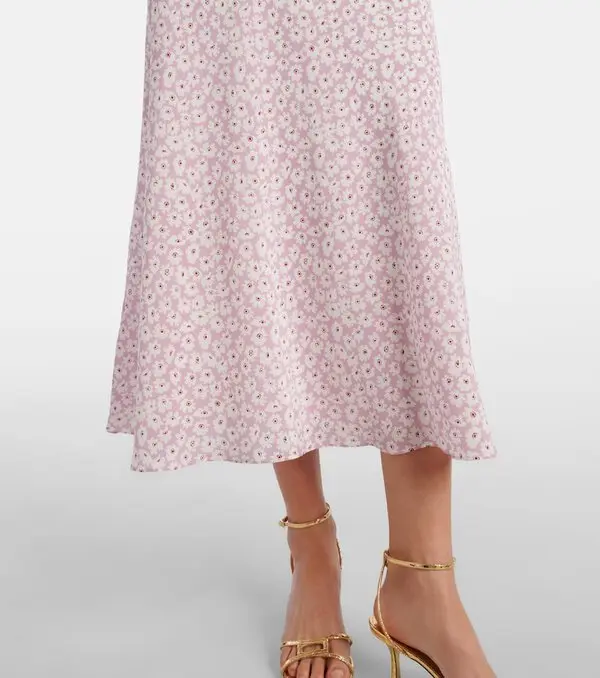 Alessandra Rich Flower Silk Midi Dress - Pink