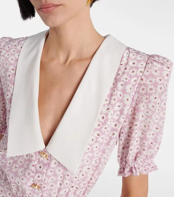 Alessandra Rich Flower Silk Midi Dress - Pink