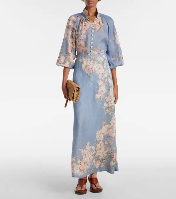 Zimmermann Cascadian Floral Linen Maxi Skirt
