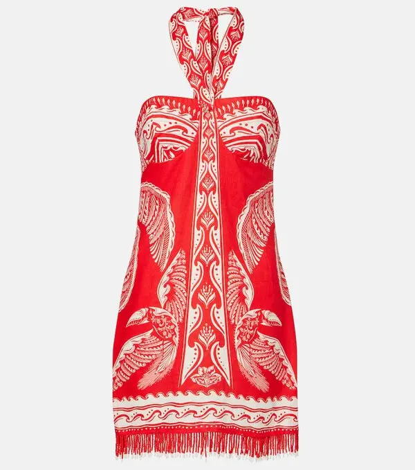 Farm Rio Majestic Coconut Tree Linen Minidress - Red