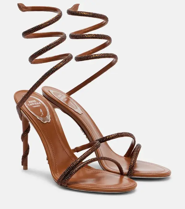 Rene Caovilla Margot Crystal-embellished Satin Sandals - Brown