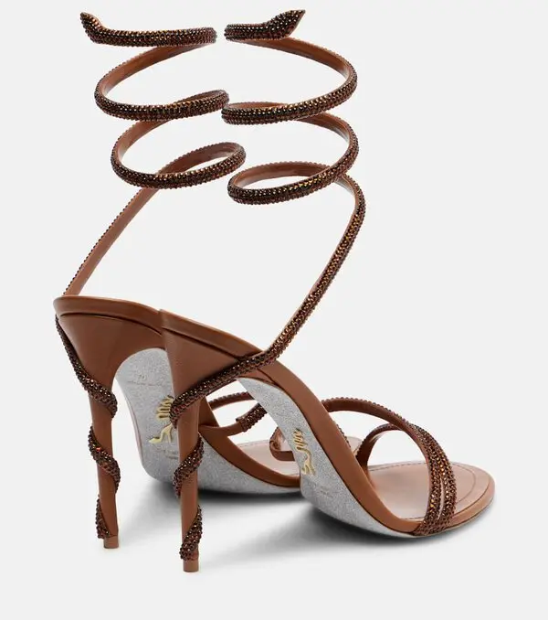 Rene Caovilla Margot Crystal-embellished Satin Sandals - Brown