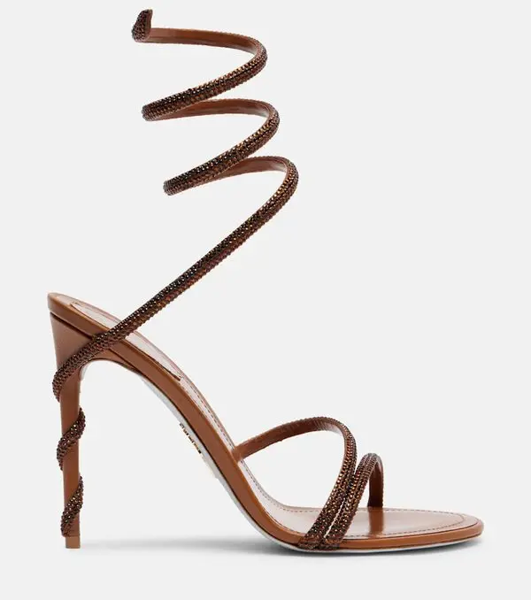 Rene Caovilla Margot Crystal-embellished Satin Sandals - Brown