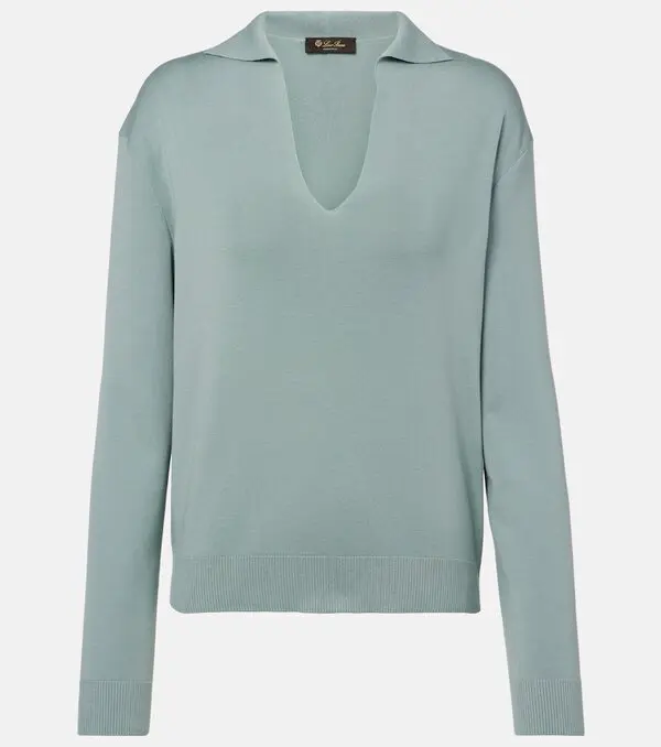 Loro Piana Silk And Cotton Polo Sweater - Blue
