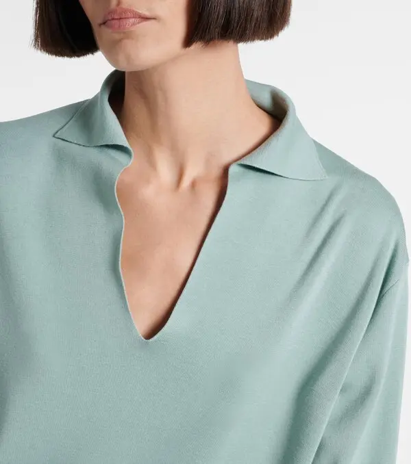 Loro Piana Silk And Cotton Polo Sweater - Blue