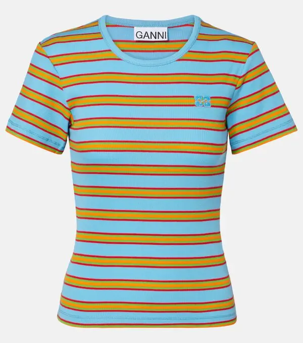 GANNI Striped Cotton-blend T-shirt - Multicoloured