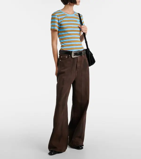GANNI Striped Cotton-blend T-shirt