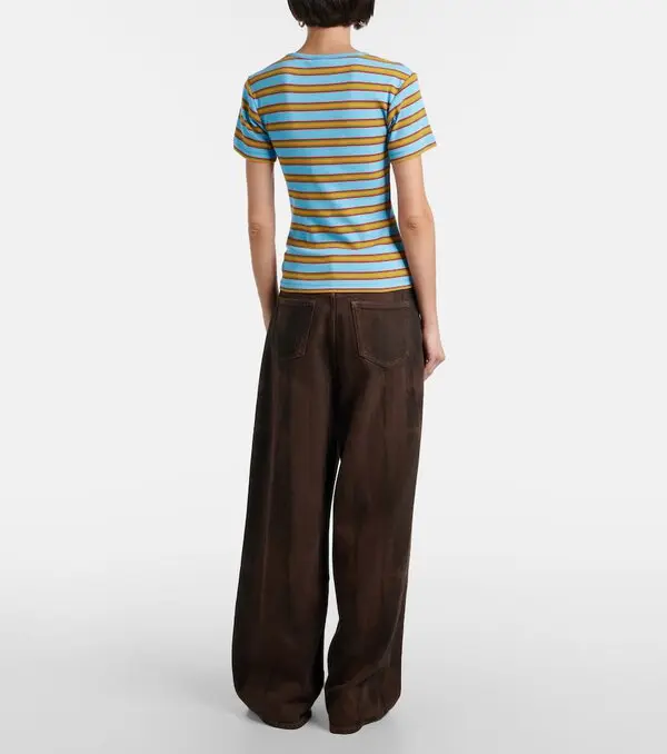 GANNI Striped Cotton-blend T-shirt