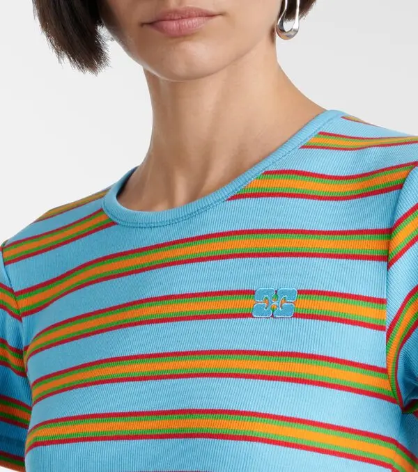 GANNI Striped Cotton-blend T-shirt