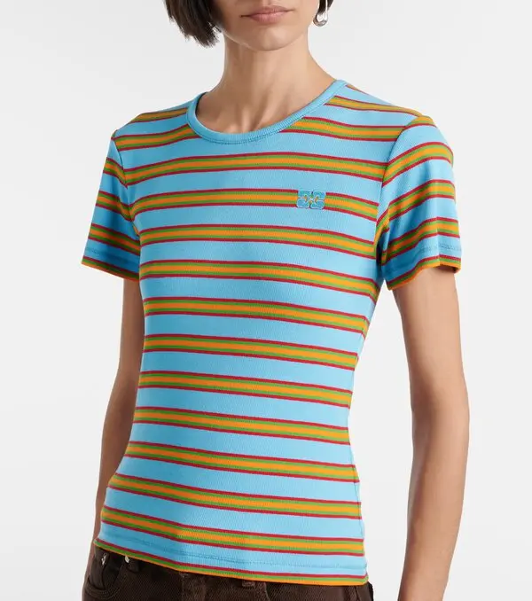 GANNI Striped Cotton-blend T-shirt