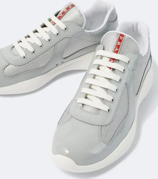 Prada American's Cup Patent Leather Lace-up Sneakers - Grey