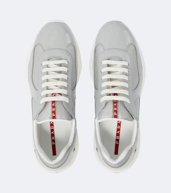 Prada American's Cup Patent Leather Lace-up Sneakers - Grey