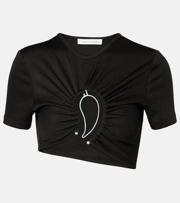 Christopher Esber Paisley Cropped Gathered T-shirt - Black