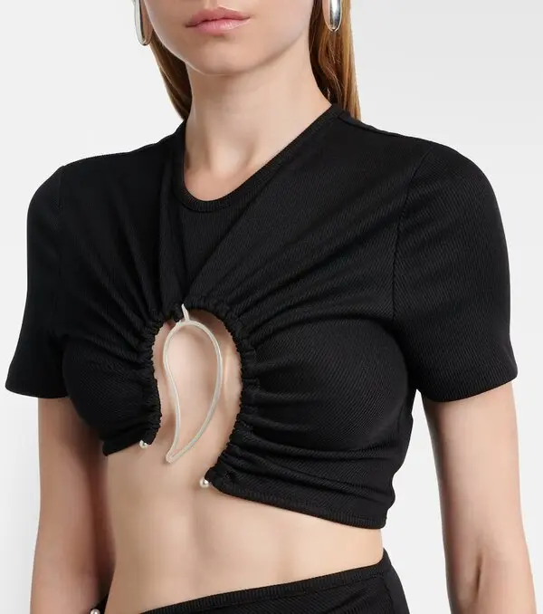 Christopher Esber Paisley Cropped Gathered T-shirt - Black