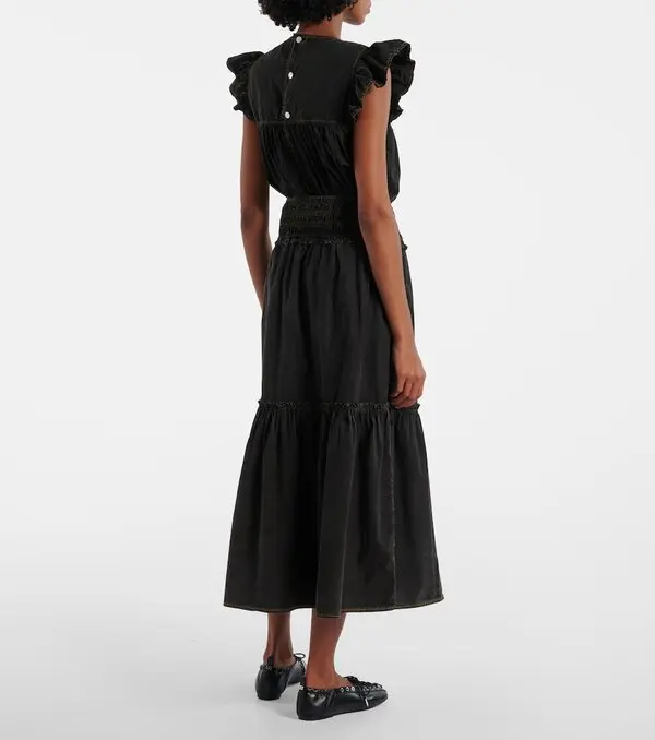 GANNI Smocked Tiered Cotton Maxi Skirt