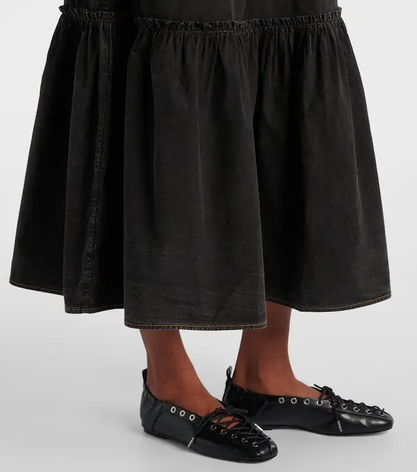 GANNI Smocked Tiered Cotton Maxi Skirt