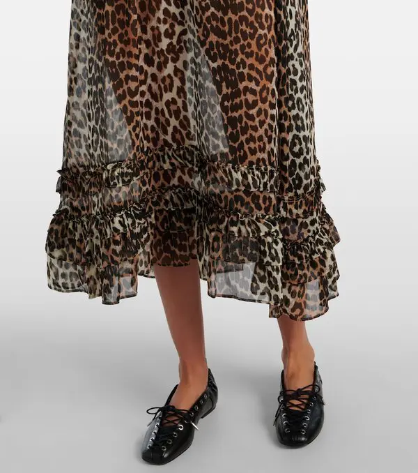 GANNI Leopard-print Sheer Chiffon Midi Dress